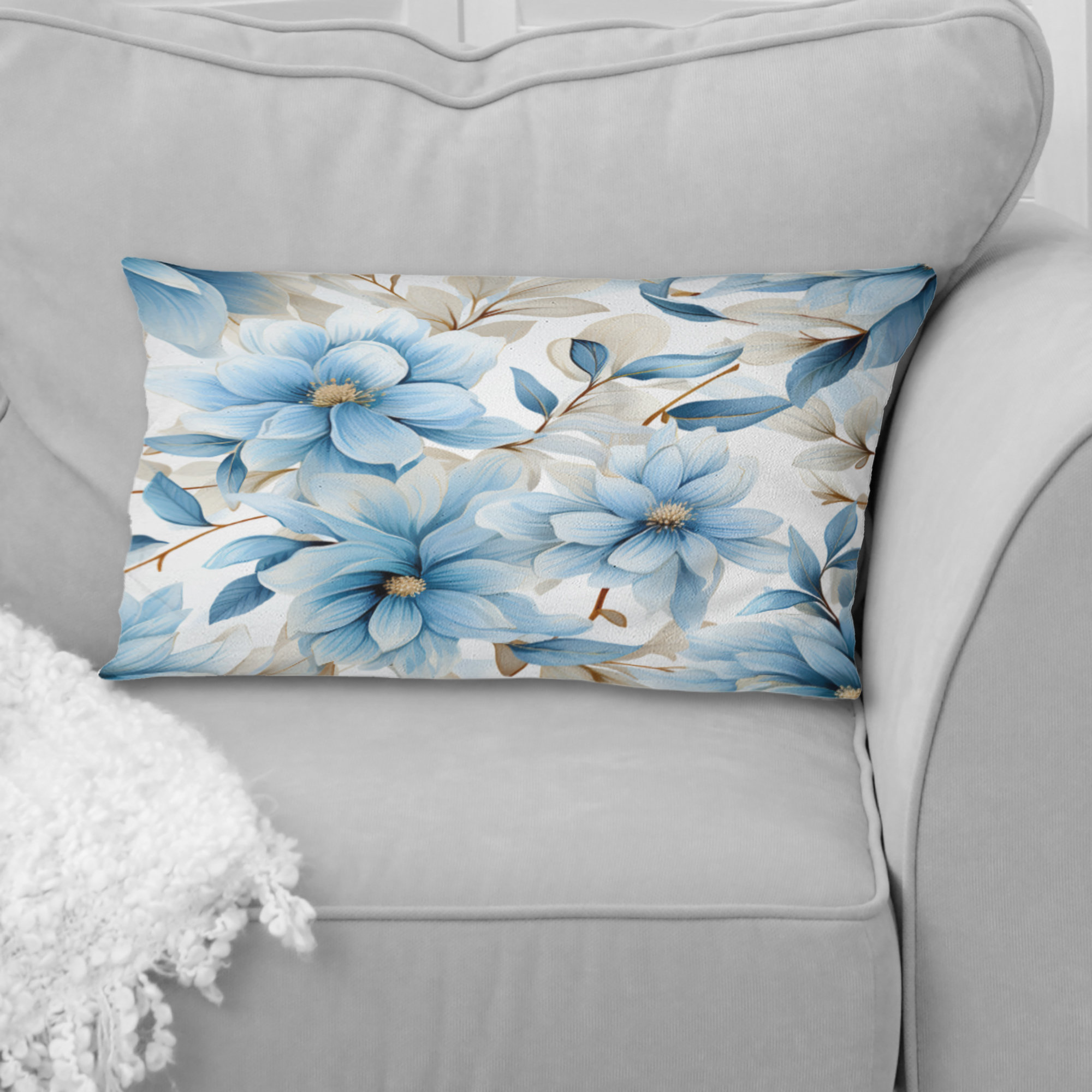 Design Art Blue Coastal Harmony Floral Pattern VI - Floral Printed ...
