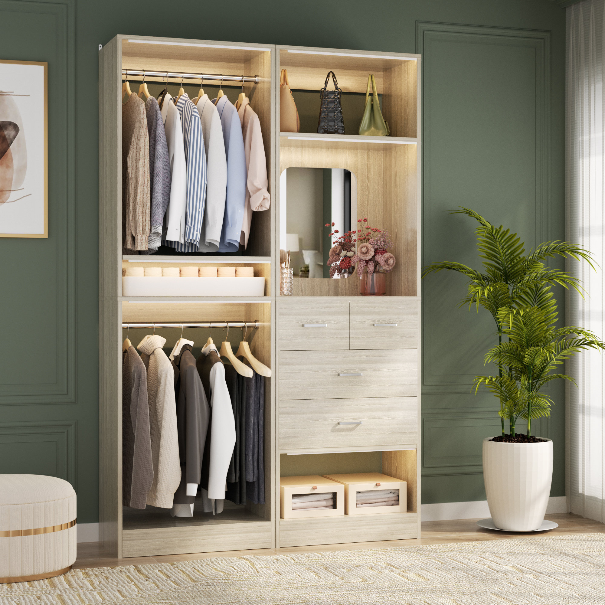 Latitude Run® Freestanding Closet System With Drawers And Hanging Rods ...