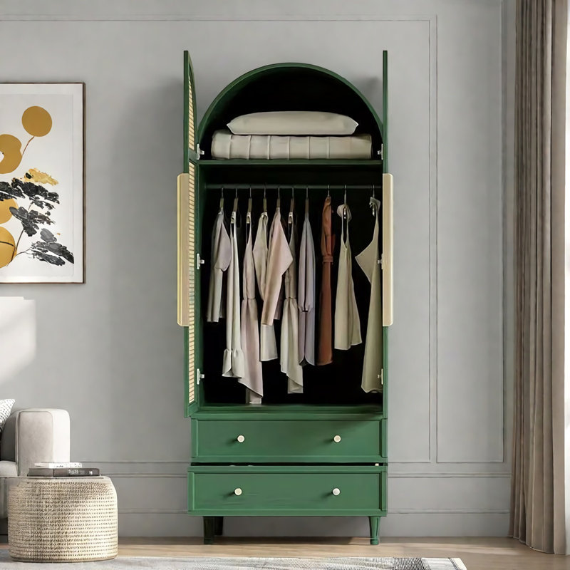 HomeZenLiving Simple Green Solid Wood Arc Top Wardrobe. | Wayfair