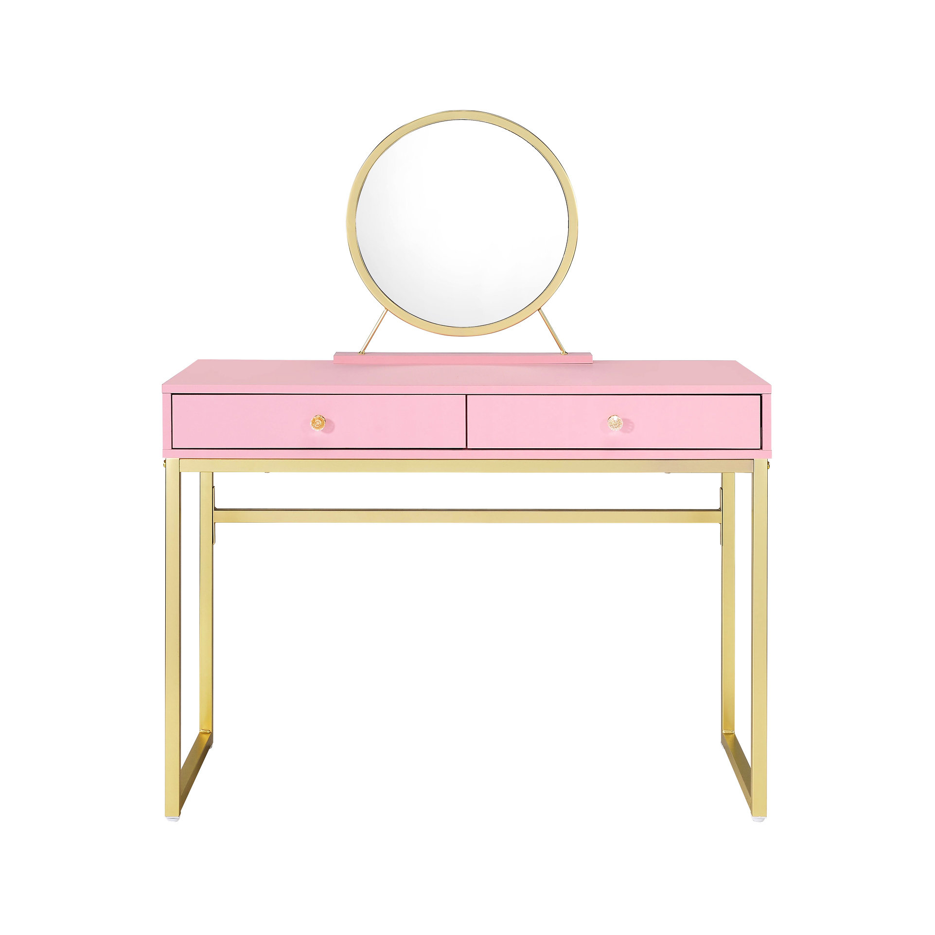 Latitude Run® Pink & Gold Finish Vanity Desk With Rectangular Shape ...