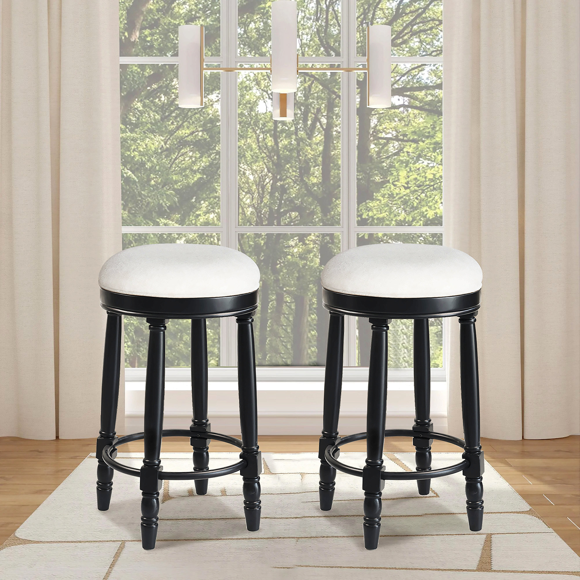 Mercer41 Bar Stools Set Of 2, 26" Counter Height, 360° Swivel Wooden ...