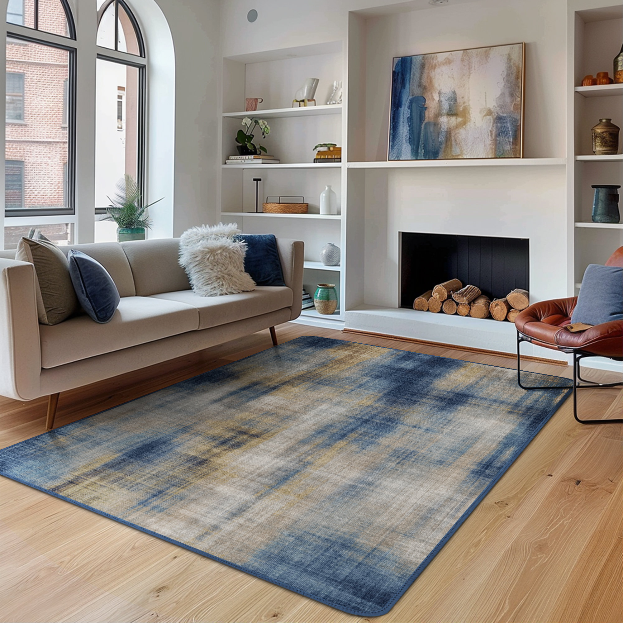 17 Stories Area Rugs for Living Room Machine Washable Rug fancy blue ...
