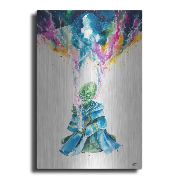 Trinx Alien Dabbing On Metal by Marc Allante Print | Wayfair