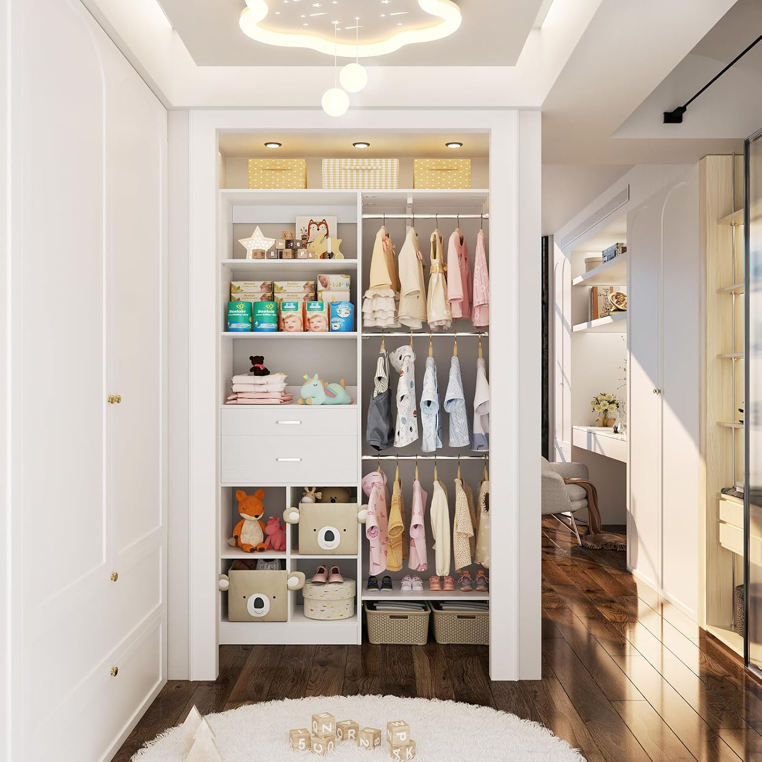 Rebrilliant 5FT Closet System with Wooden Drawer & Cube Storage ...