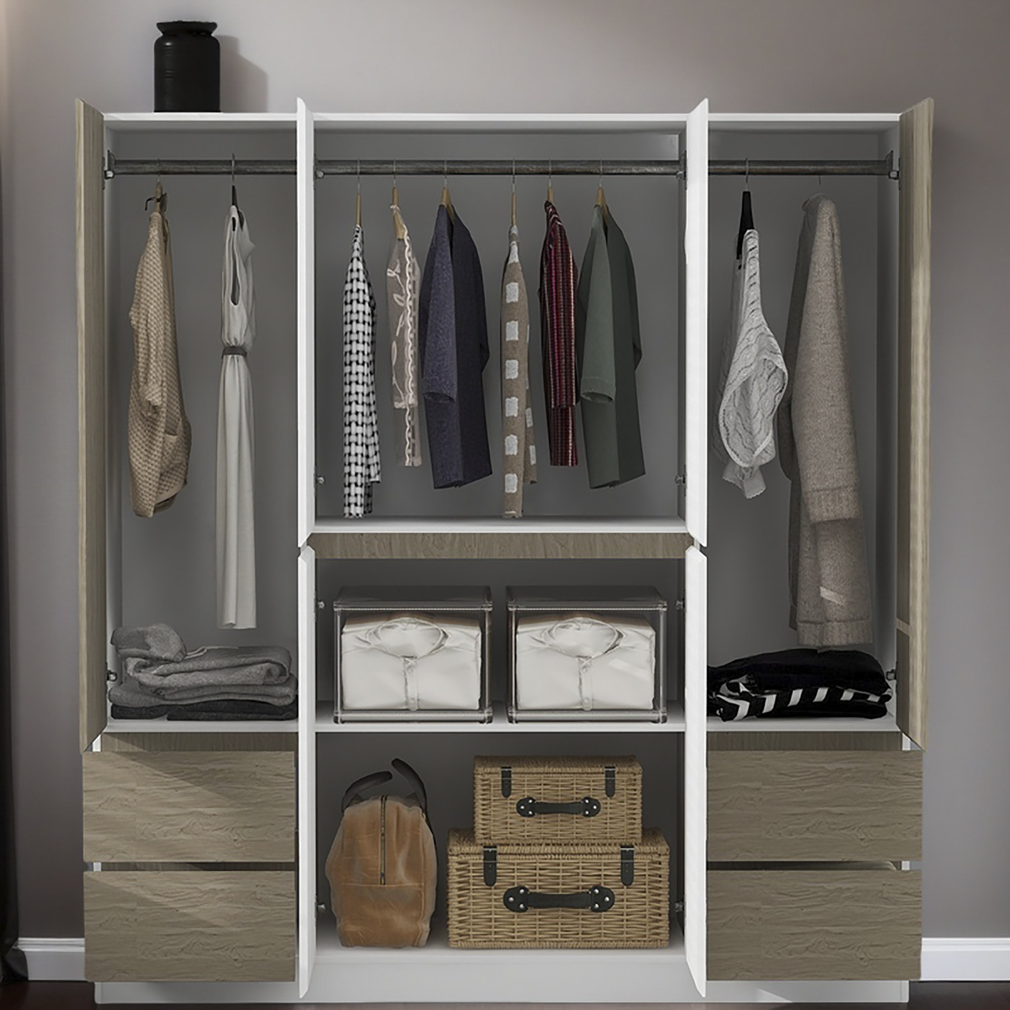 Latitude Run® 6-Doors Wooden Wardrobe Storage For Bedroom,With 2 ...