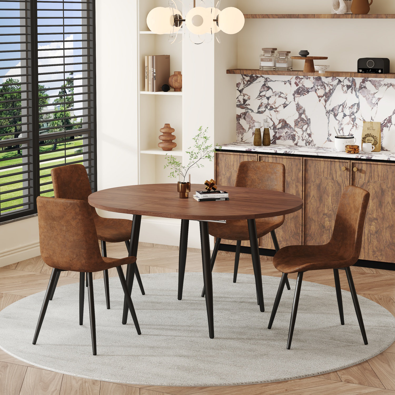 TRQ 42-54'' Extendable Dining Table Set With Comfortable Upholstered ...