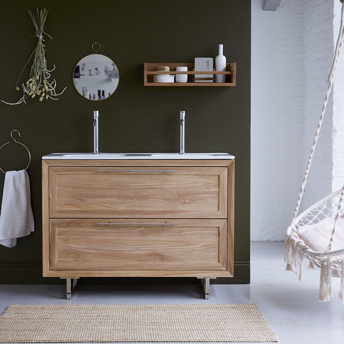 Tikamoon Wave Solid Teak 1210mm Free-Standing Double Vanity Unit ...