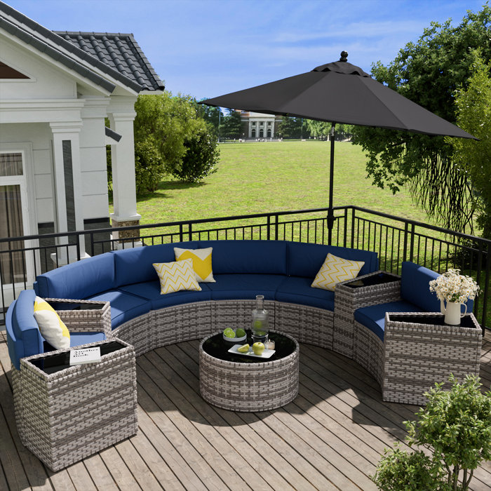 Latitude Run® Curved Outdoor Sofa Set - Stylish Wicker with Storage ...