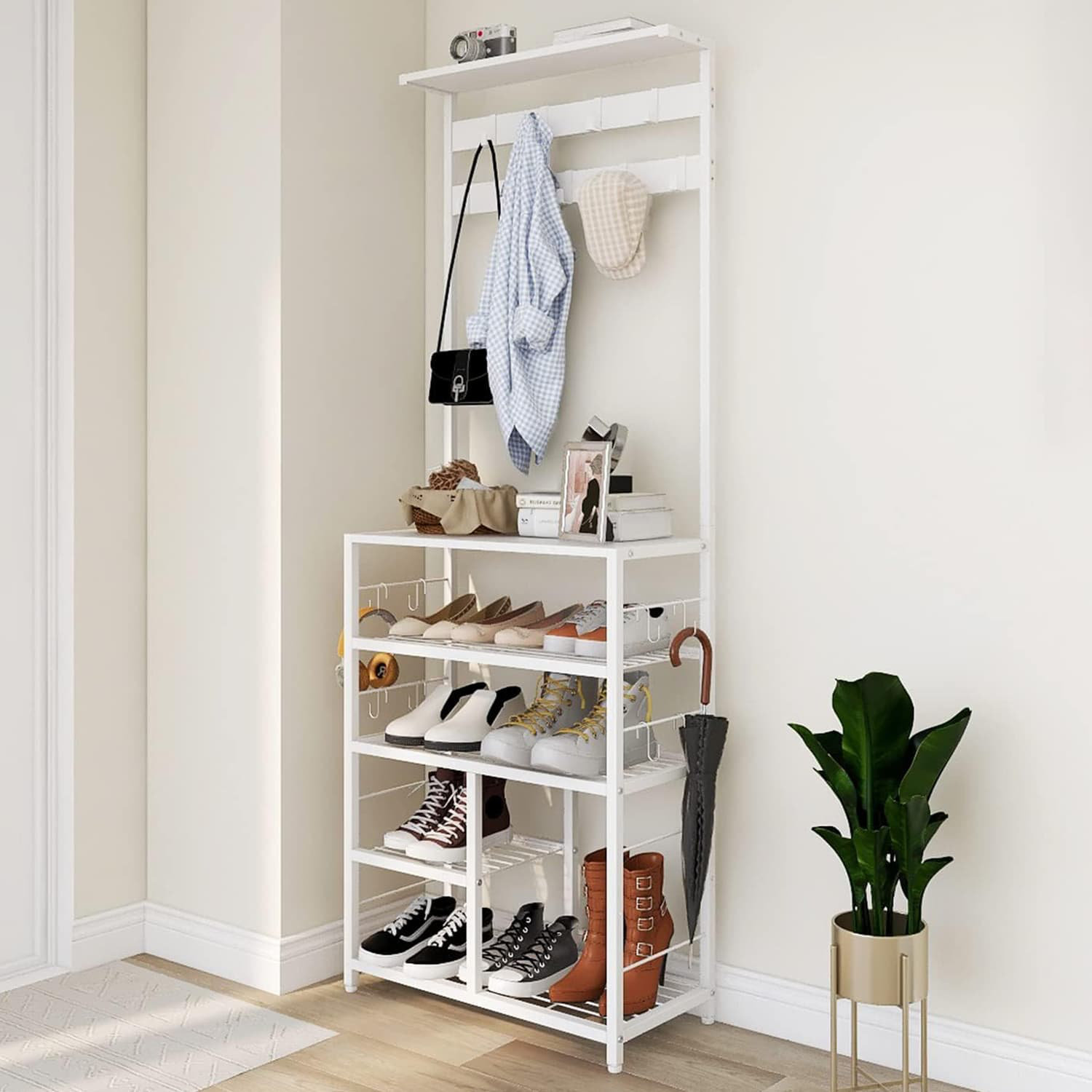 Rebrilliant 5 Floor Hall Tree, Entrance Shoe Rack Hanger, With ...