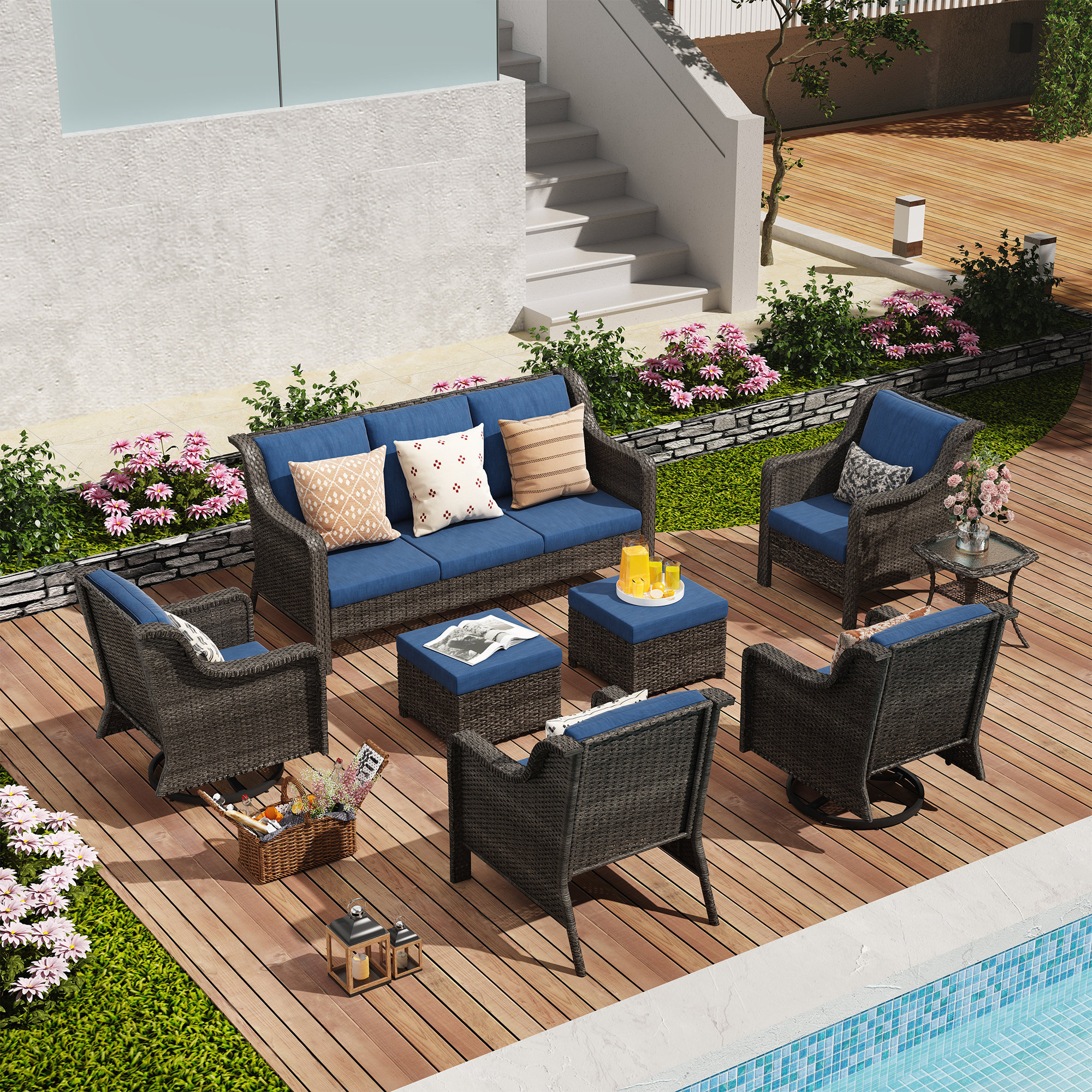 Latitude Run® Tojuana 8 Piece Patio Set Rattan Outdoor Furniture Set ...