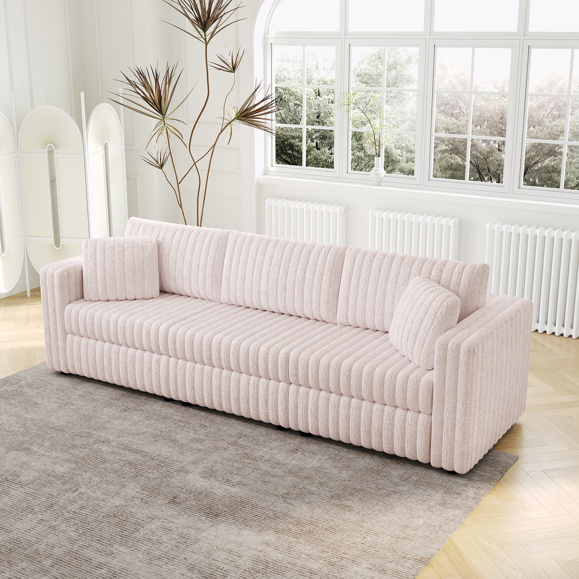 Hokku Designs Faux Fur Fabric Modular 3-Seat Sofa | Wayfair