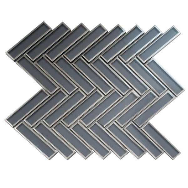Mirari 12x12 in. Gray Glossy Glass Herringbone Mosaic Wall Tile (4.59 ...