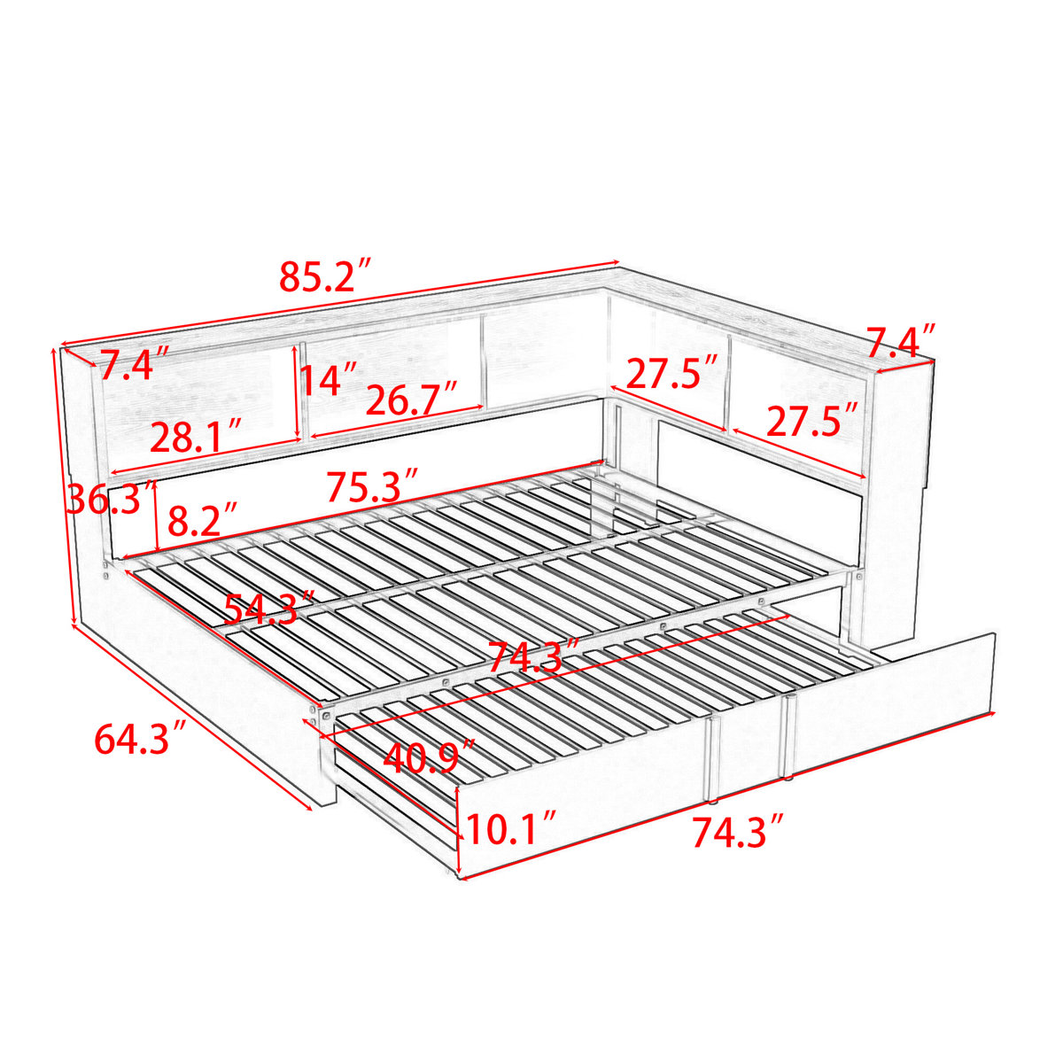 Lark Manor™ Desarai Full Size Metal Daybed with Twin Trundle, Storage ...