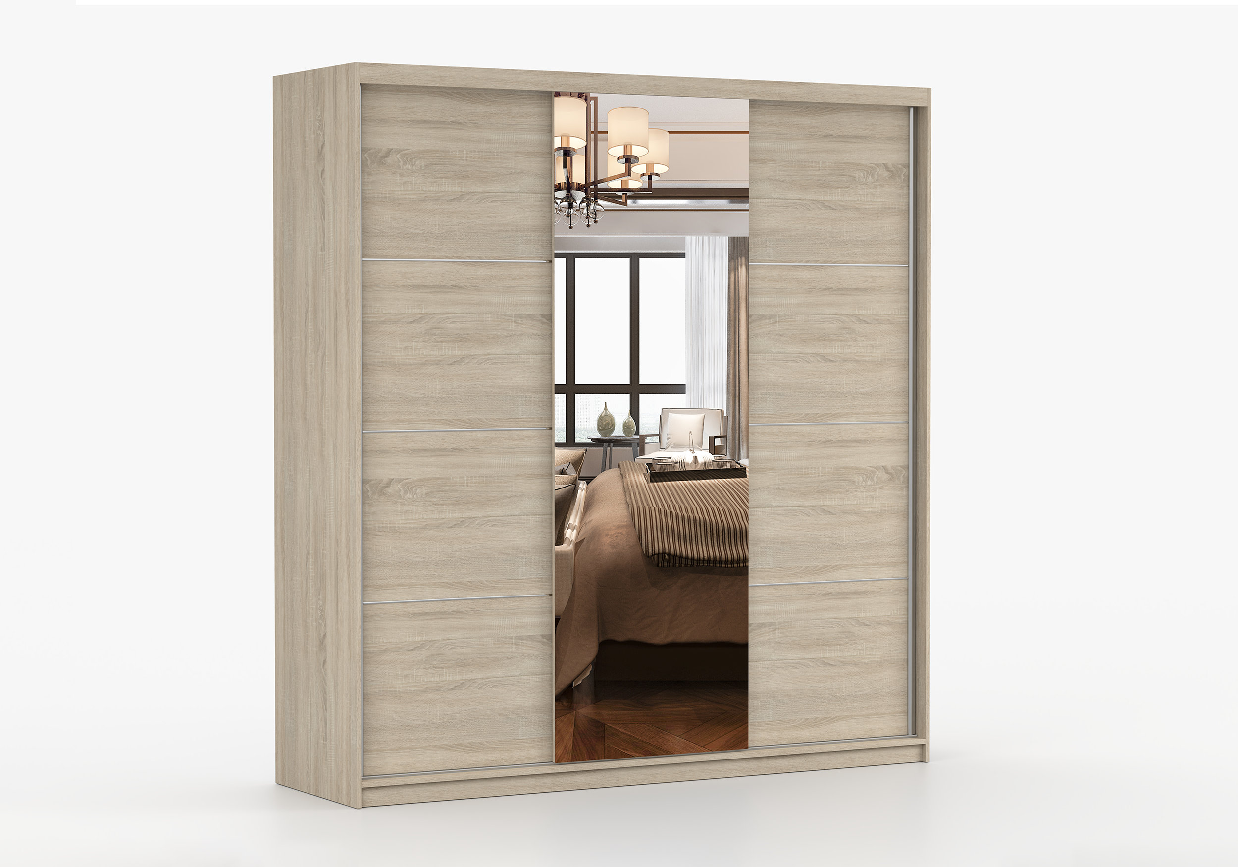 Brayden Studio Oak Sonoma Sliding Mirrored Wardrobe POLA 203cm ...