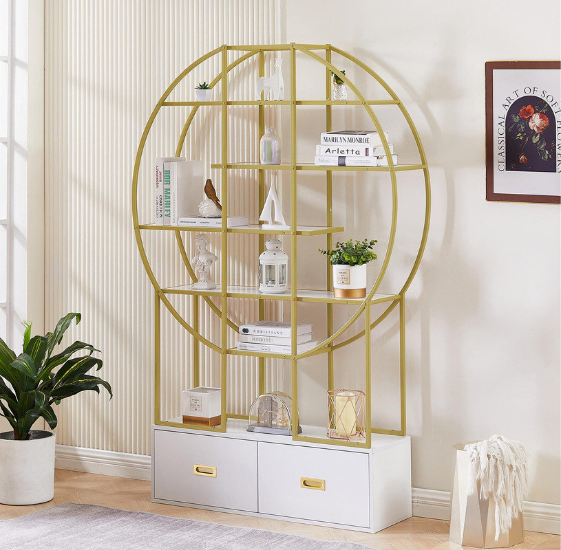 Everly Quinn Round Bookcase for Office Use, Featuring Display Shelves ...