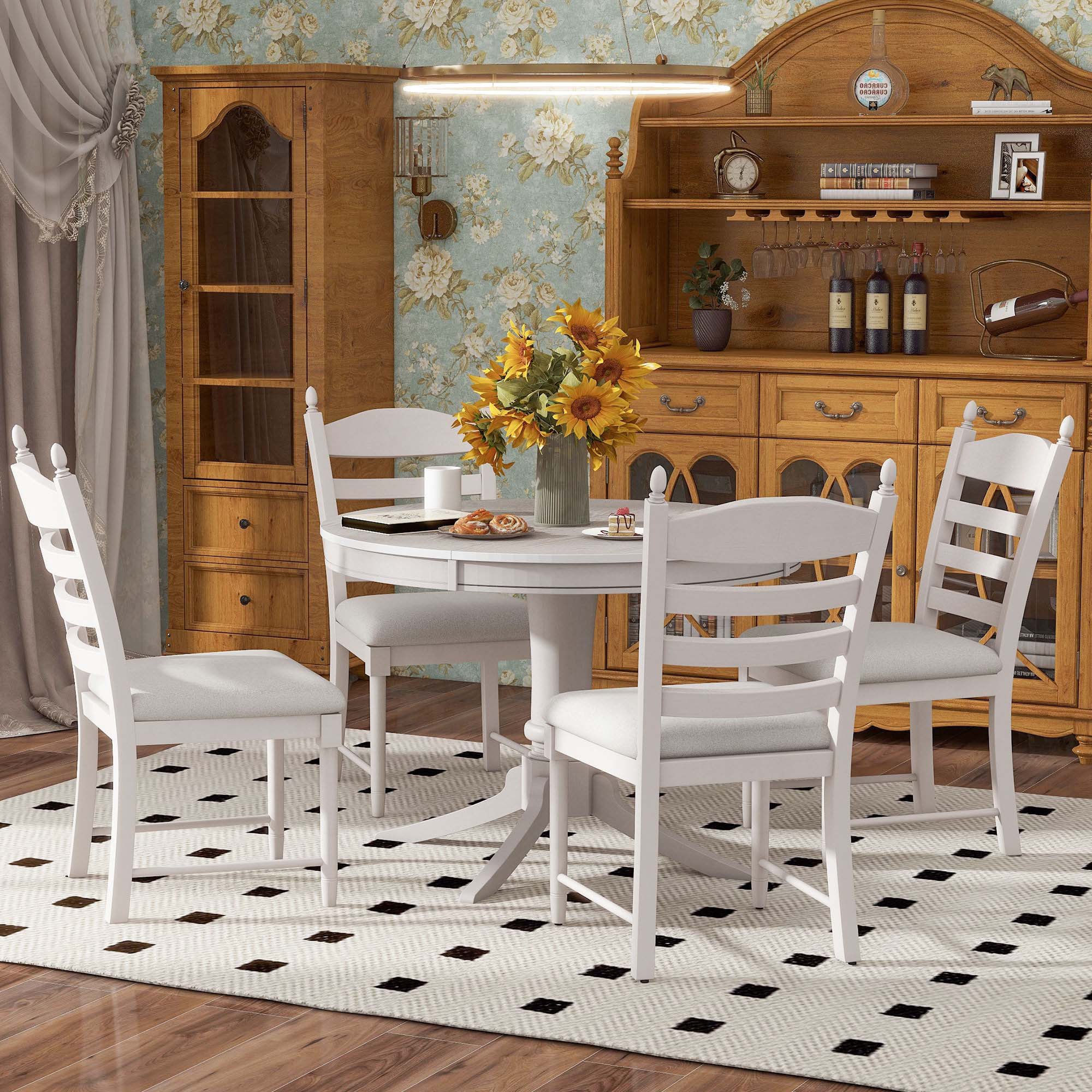Lark Manor 5-Piece Retro Functional Dining Table Set Wood Round ...