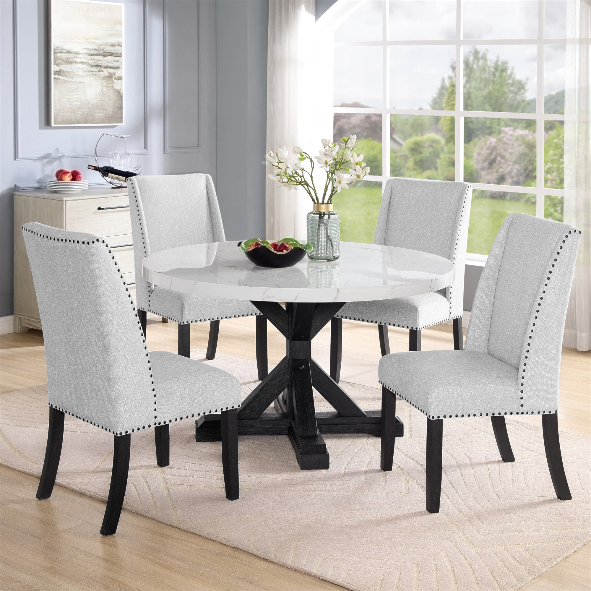 Latitude Run® Hirima Modern Elegance 5-Piece Dining Set, 54" Round ...