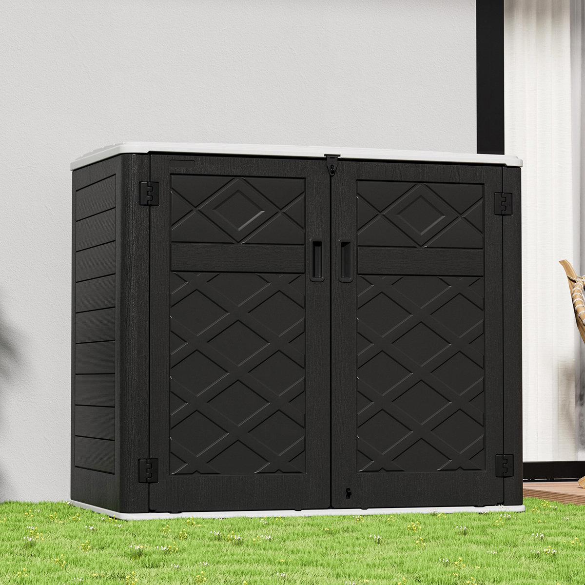 KINYING Outdoor Horizontal Storage Shed, 48 Cu.Ft Outdoor Storage Box ...