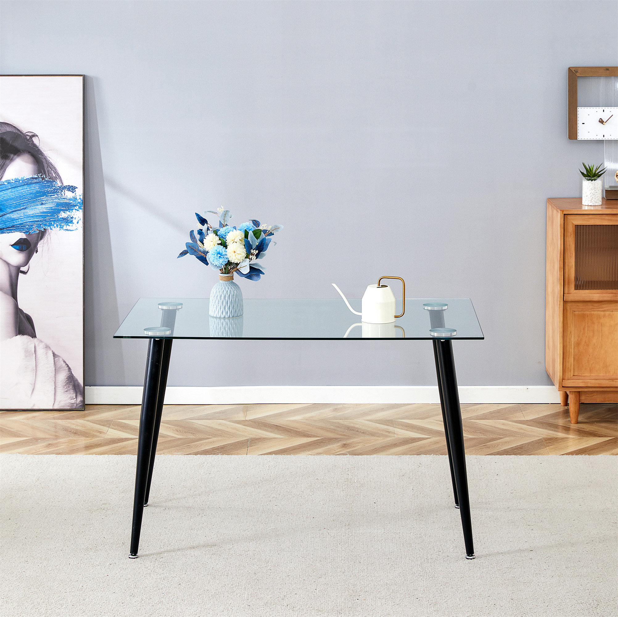 George Oliver Glass Dinning Table 120*70 ,Black Metal Leg , Dinning ...