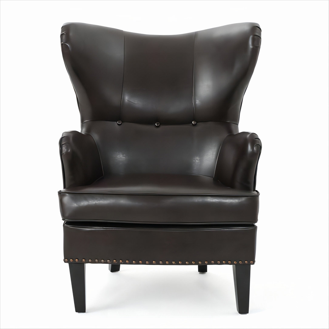 Astoria Grand Elegant High Back Chair in Dark Brown PU Leather | Wayfair