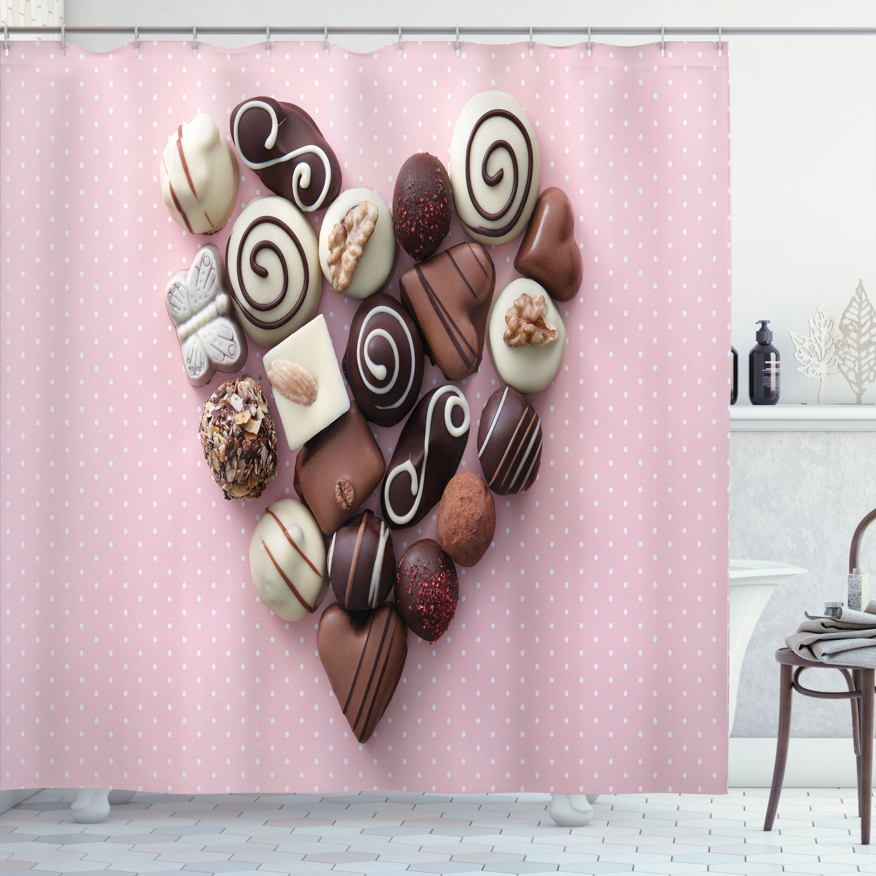 East Urban Home Chocolate Shower Curtain Candies in a Heart Shape ...