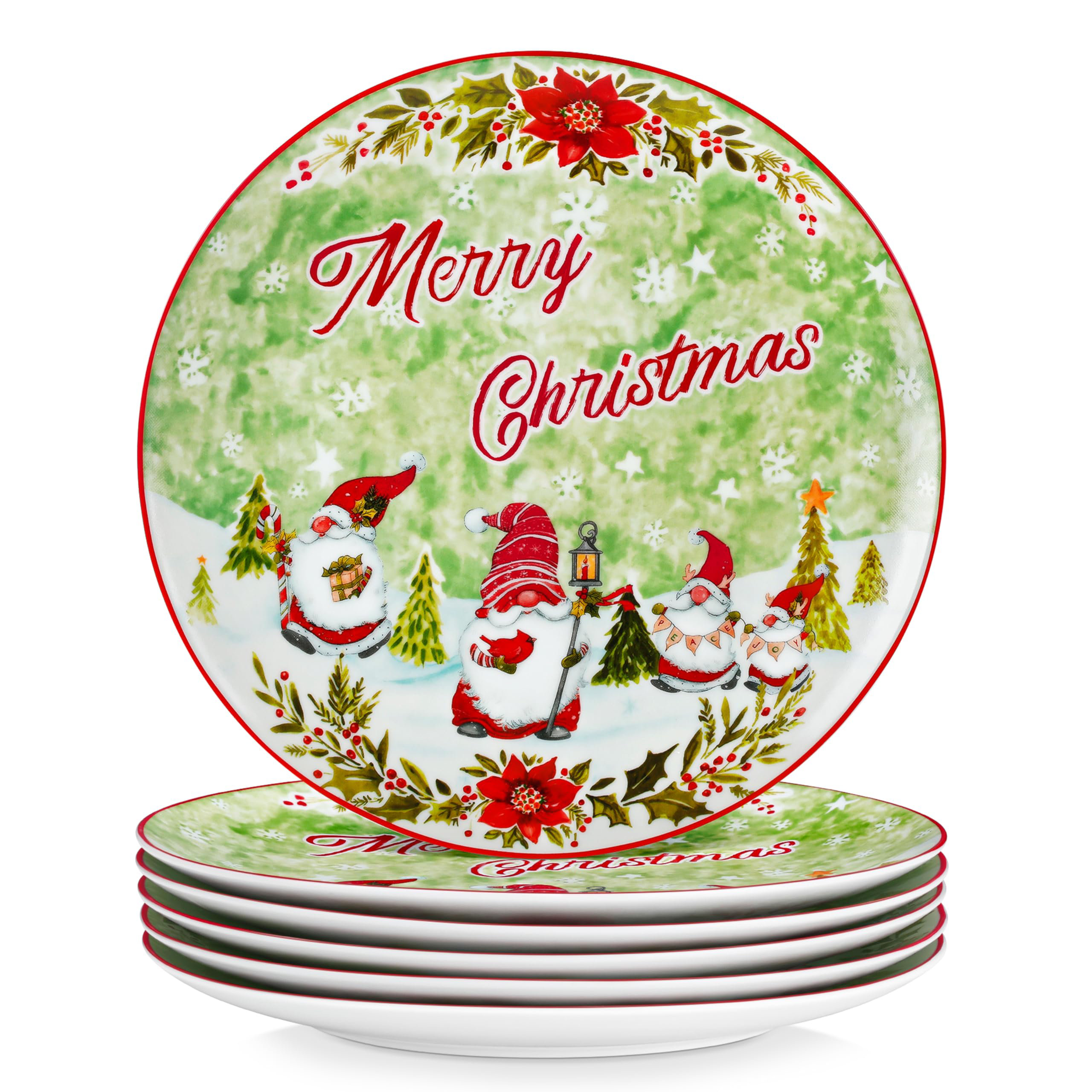 The Holiday Aisle® Christmas Dinner Plate Set, 10.5 Inch Ceramic Plates ...