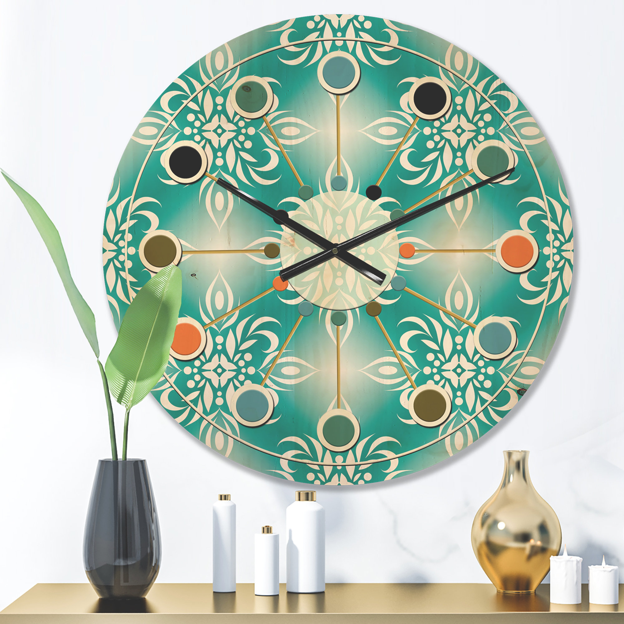 East Urban Home Retro Turquoise Pattern - Mid-Century Modern Wood Wall ...