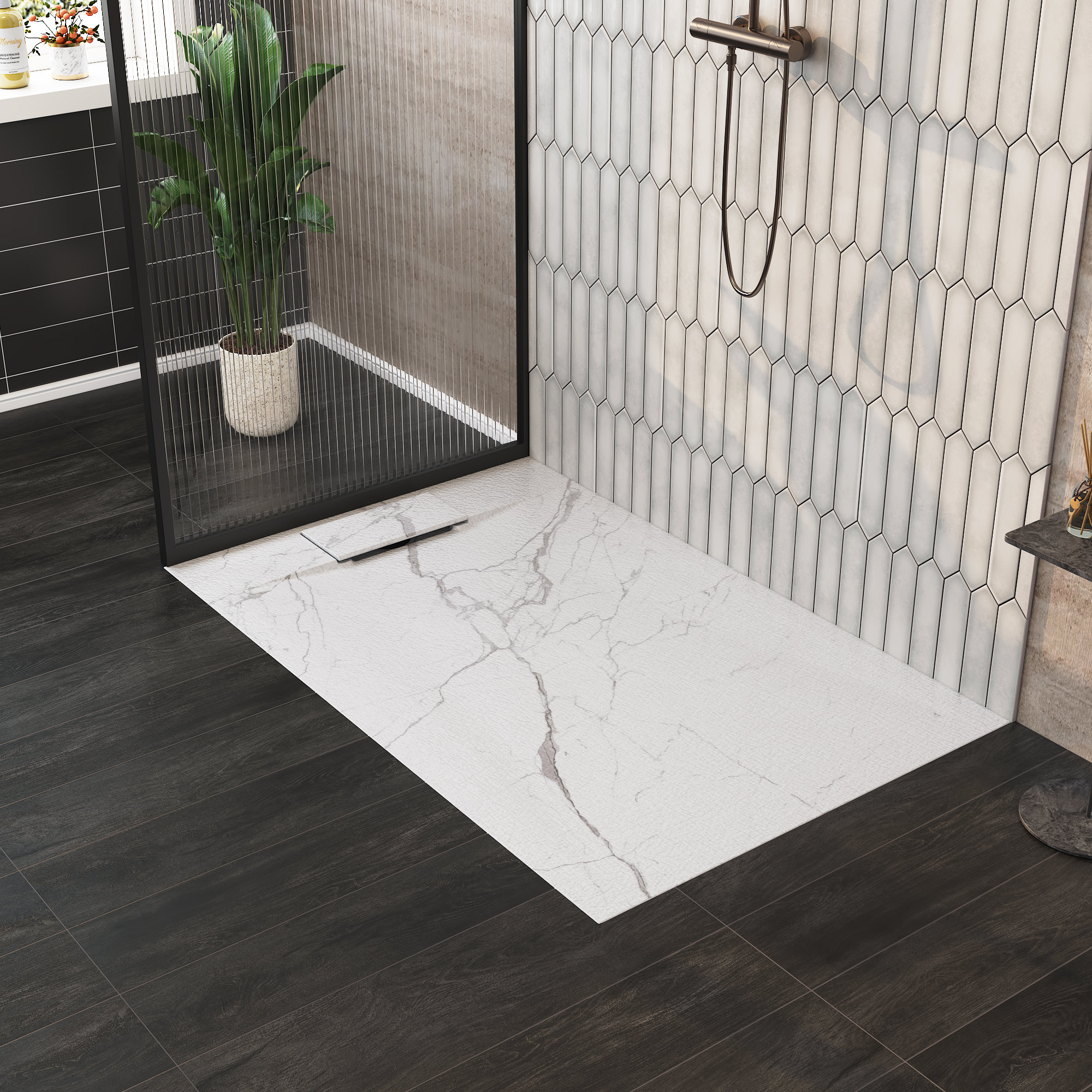 Sunrosa MarbleLite 59" W X 31.5" D Rectangular Shower Base, Marble ...
