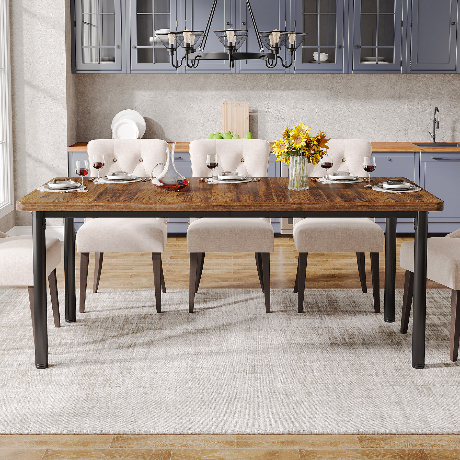 17 Stories 70.9" Dining Table for 6-8, Large Kitchen Table Wood ...