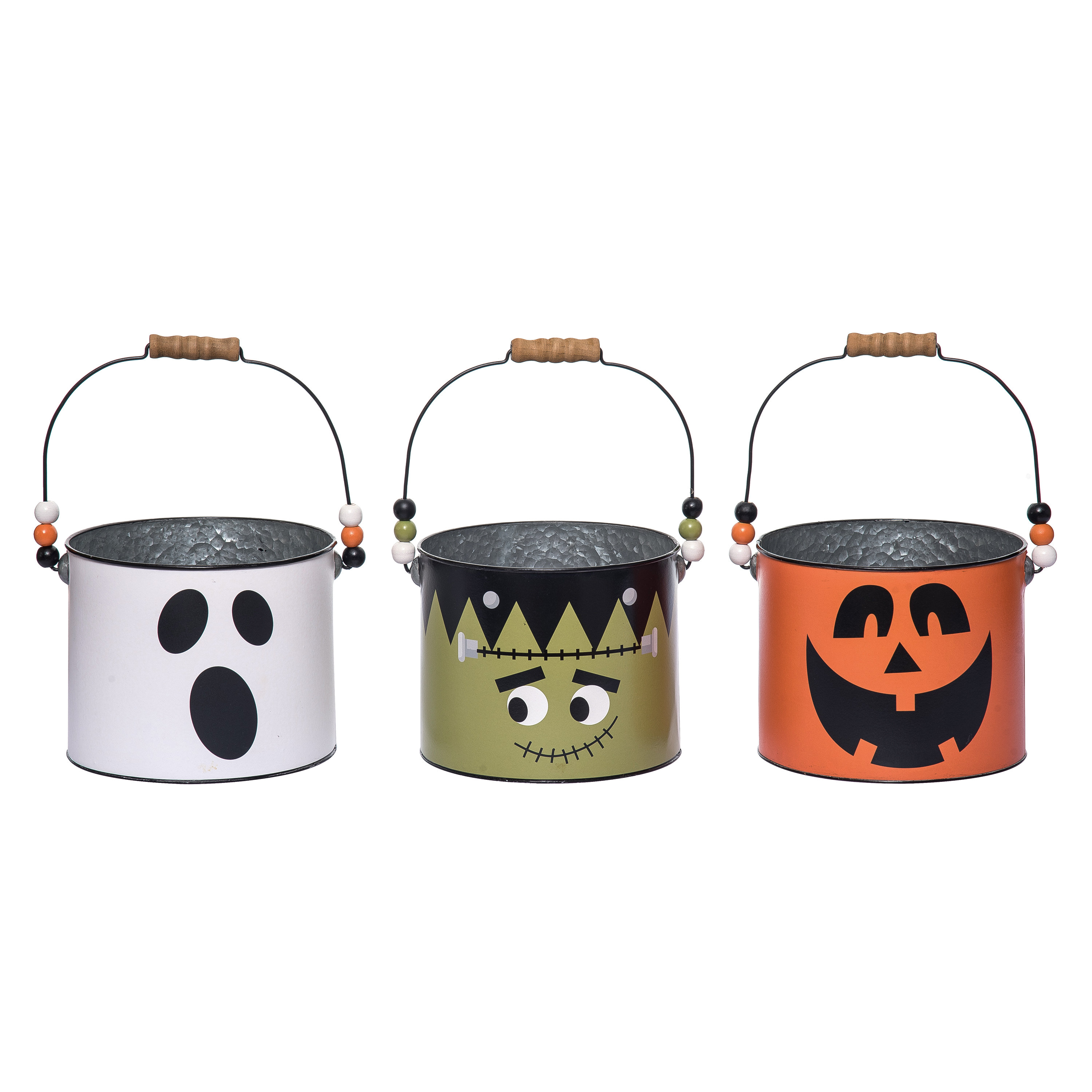Transpac Metal Spooky Character Bucket Set of 3 Halloween Home ...