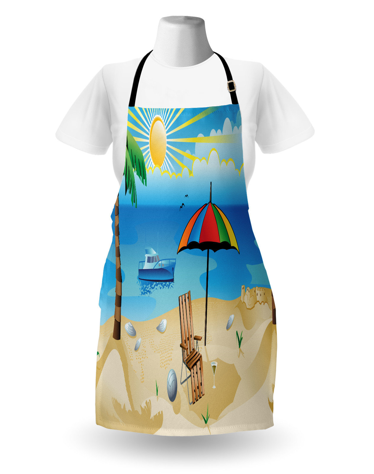 East Urban Home Beach Apron Unisex, Cartoon Coast Pattern, Adult Size ...