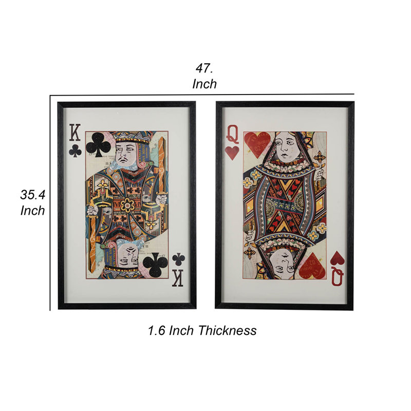 Benjara King Queen Card Pair Framed On Canvas 2 Pieces Print | Wayfair