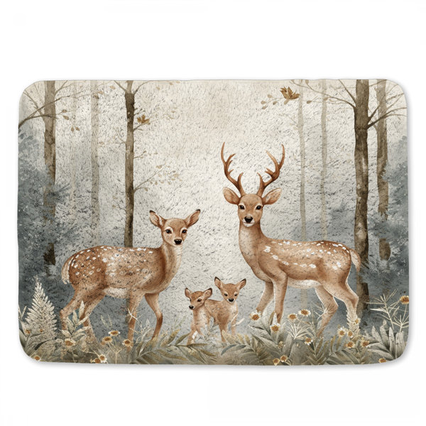 East Urban Home Deer Bath Mat Nature Bathroom Decor Rustic | Wayfair