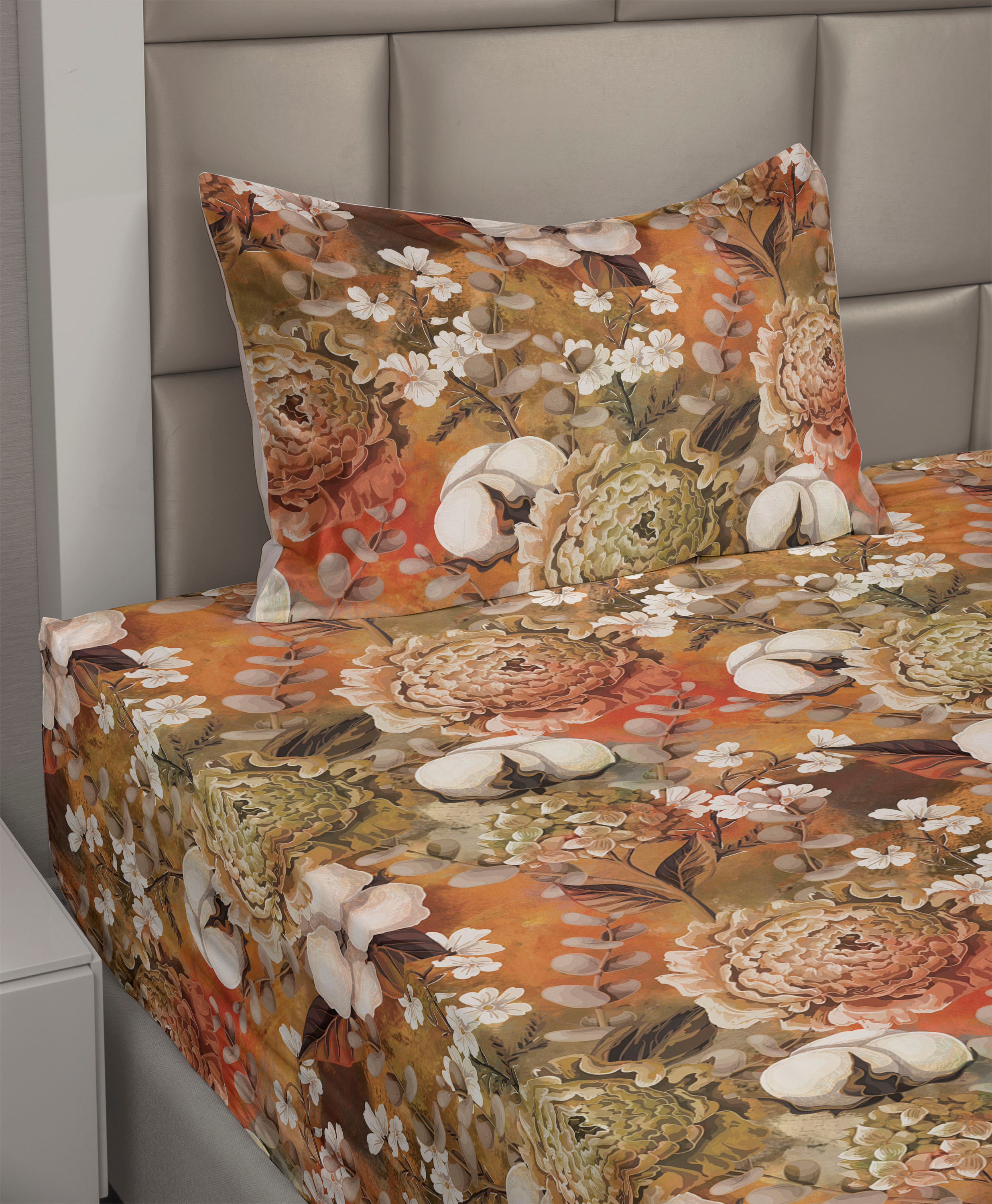 Ambesonne Hydrangea Pattern Sheet Set Floral Bohemian Burnt Sienna and ...