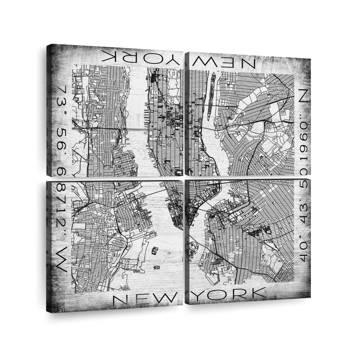 17 Stories New York Map City Map Of NY Grunge Multi Piece Canvas Print ...