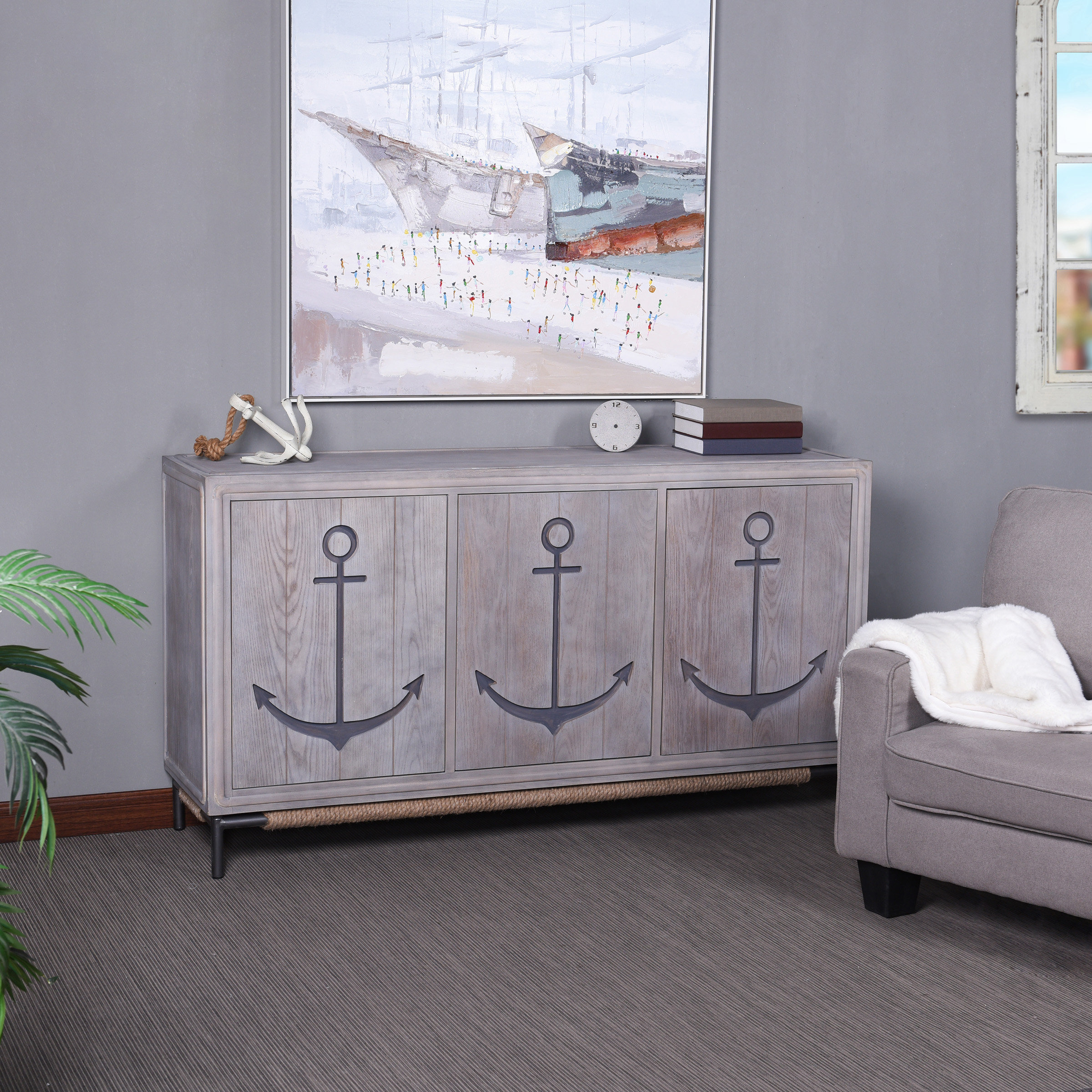 Breakwater Bay Anchor - Sideboard - Three Wood Panelled Doors, Metal ...