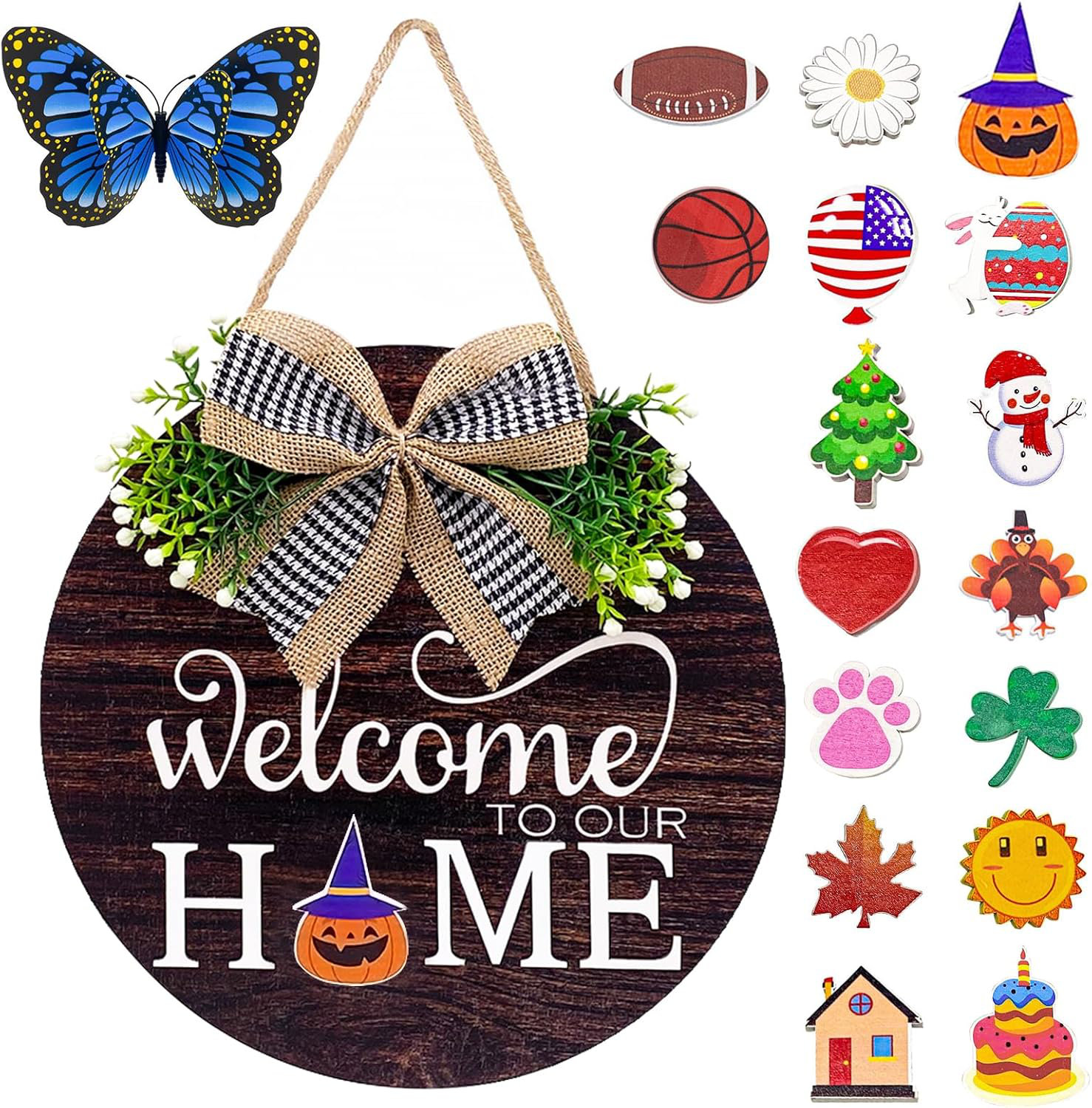 The Holiday Aisle® Interchangeable Welcome Sign Wreaths for Front Door ...