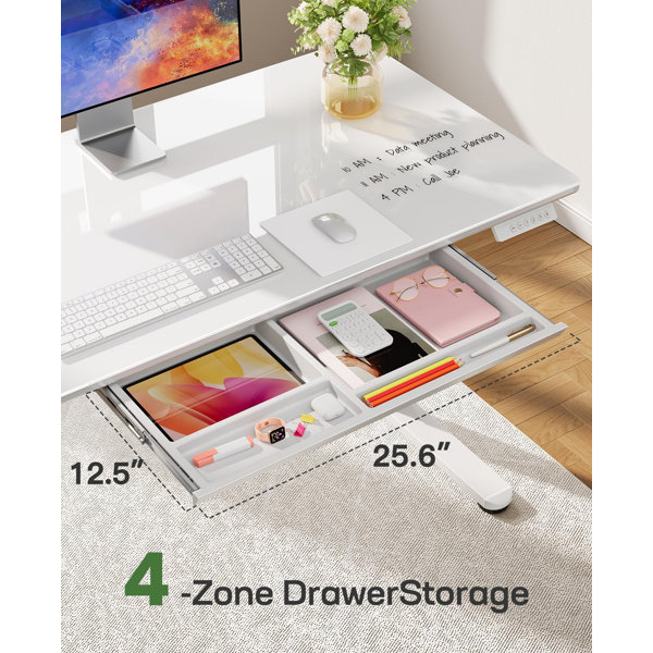 Latitude Run® Glass Standing Desk with Writable Surface and Built-In ...