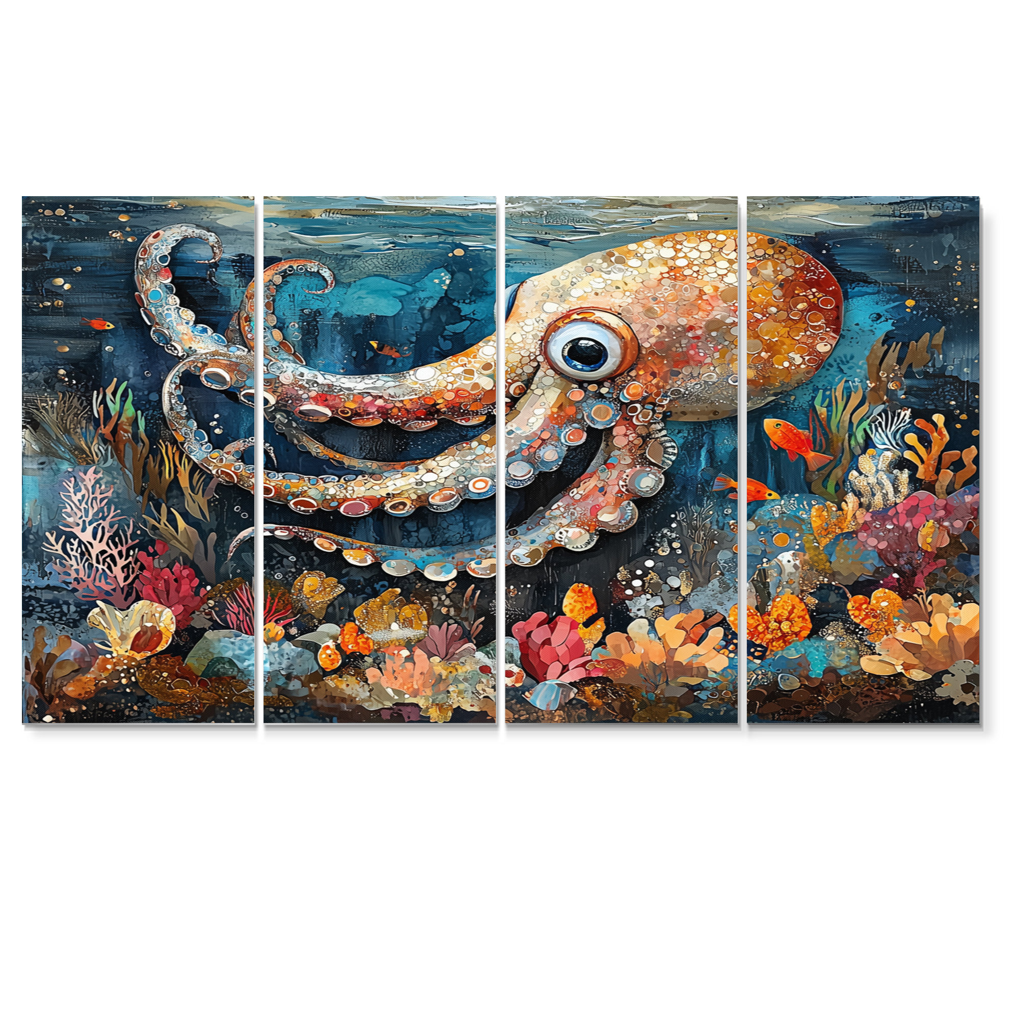 Highland Dunes Abstract Squid In Coral Colourful Collages III - - Squid ...