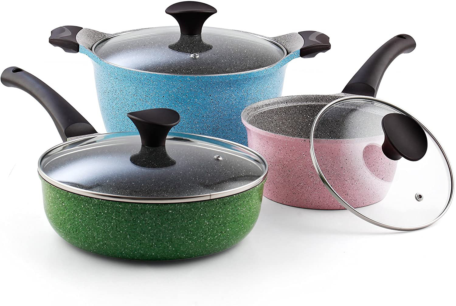 Cook N Home 6-Piece Nonstick Ceramic Coating Cookware Set, Multicolor ...