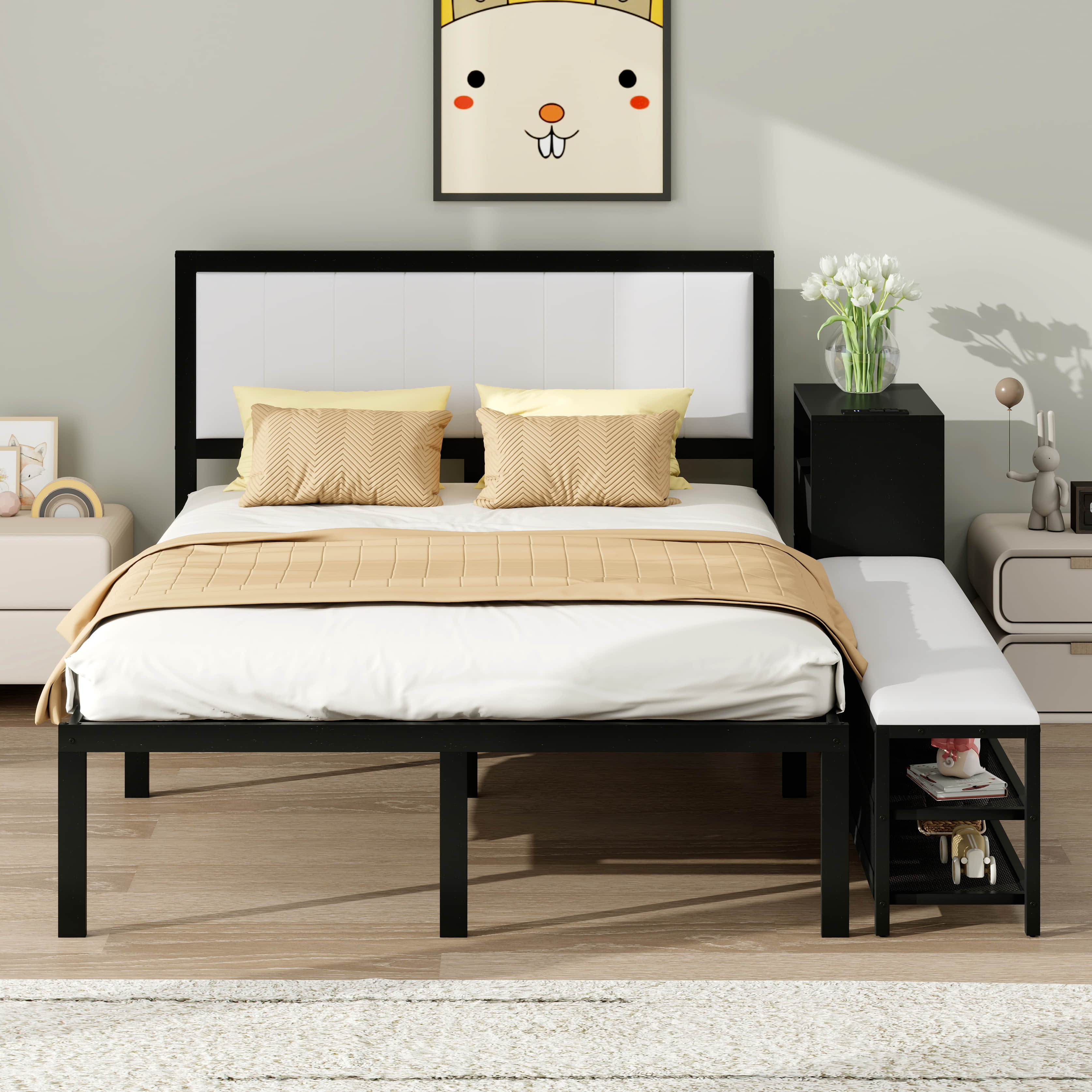 Latitude Run® Full Size Metal Platform Bed With Two-Tier Storage ...