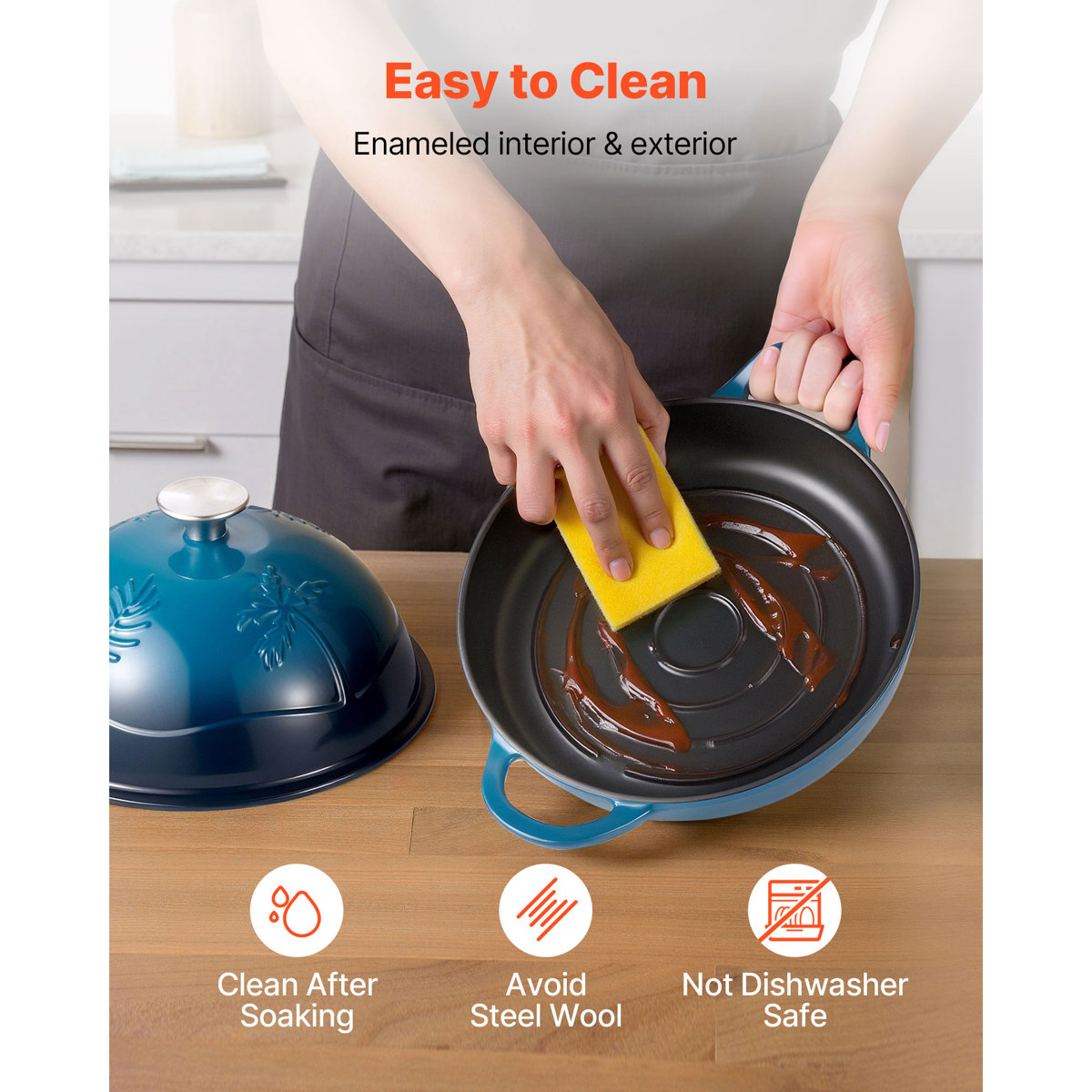 VEVOR Enameled Cast Iron Dutch Oven Heavy-Duty Cookware with Lid Dual ...