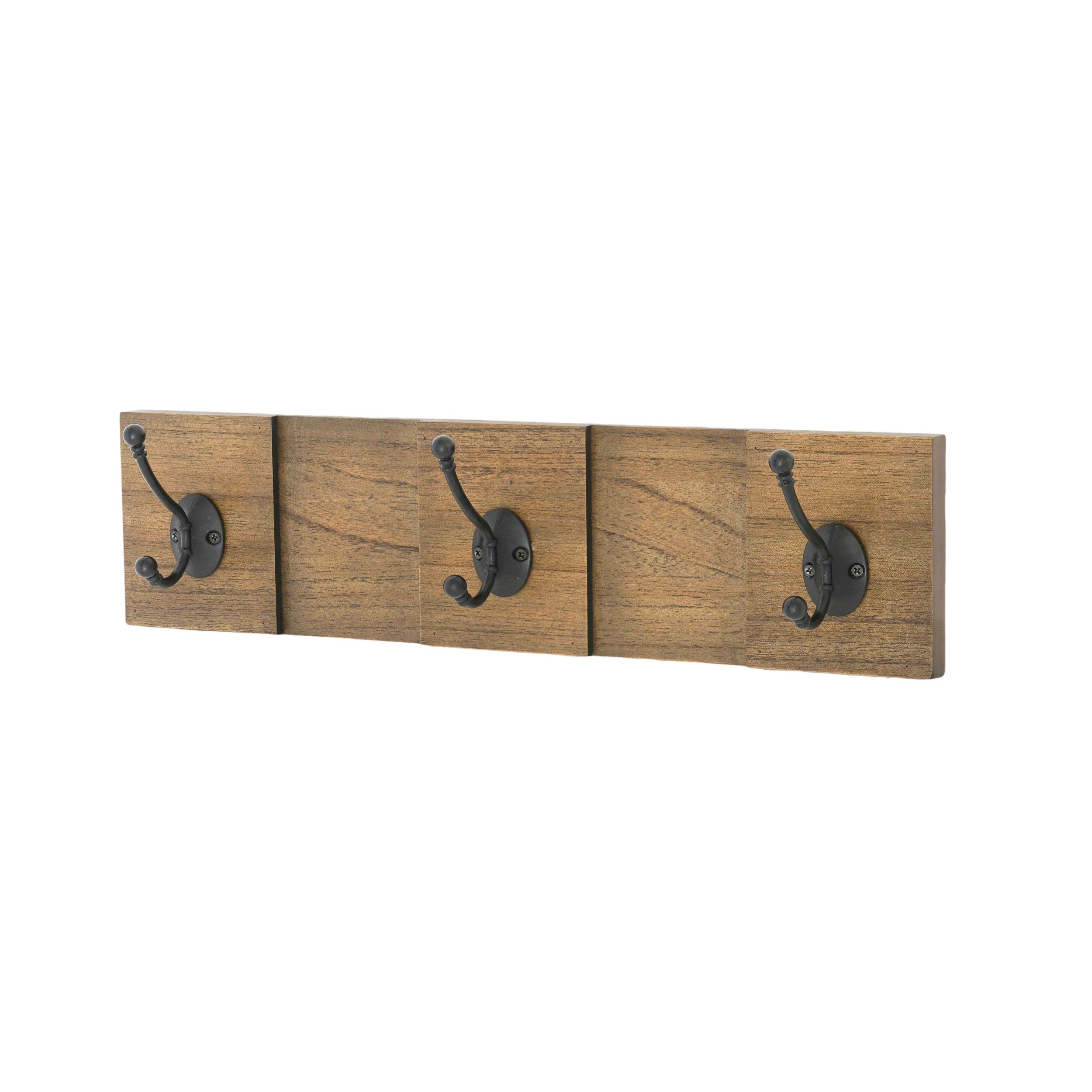 17 Stories Wood 19 in. Brown Hook Bar with 3 Hooks | Wayfair