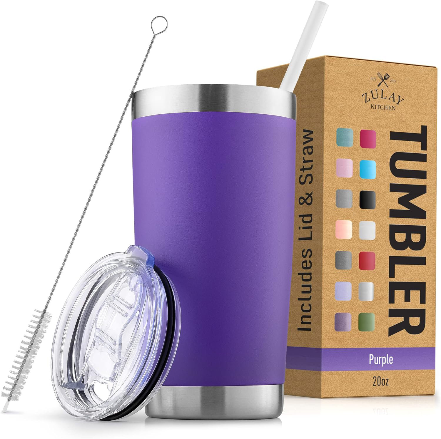 Zulay Kitchen 20Oz Stainless Steel Tumbler With Lid And Straw - Sweat ...