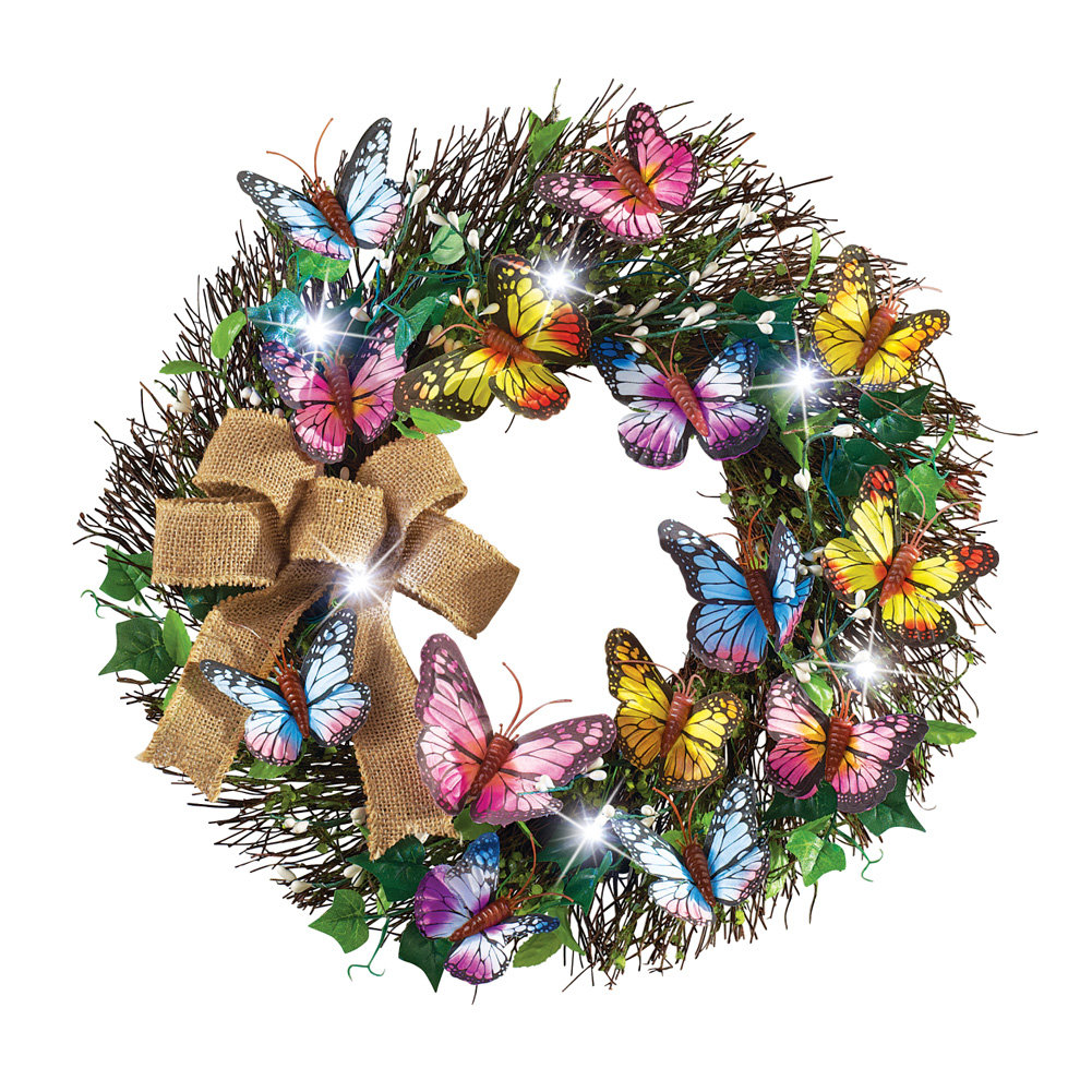 Primrue LED Butterfly 16" Lighted Rattan Wreath | Wayfair