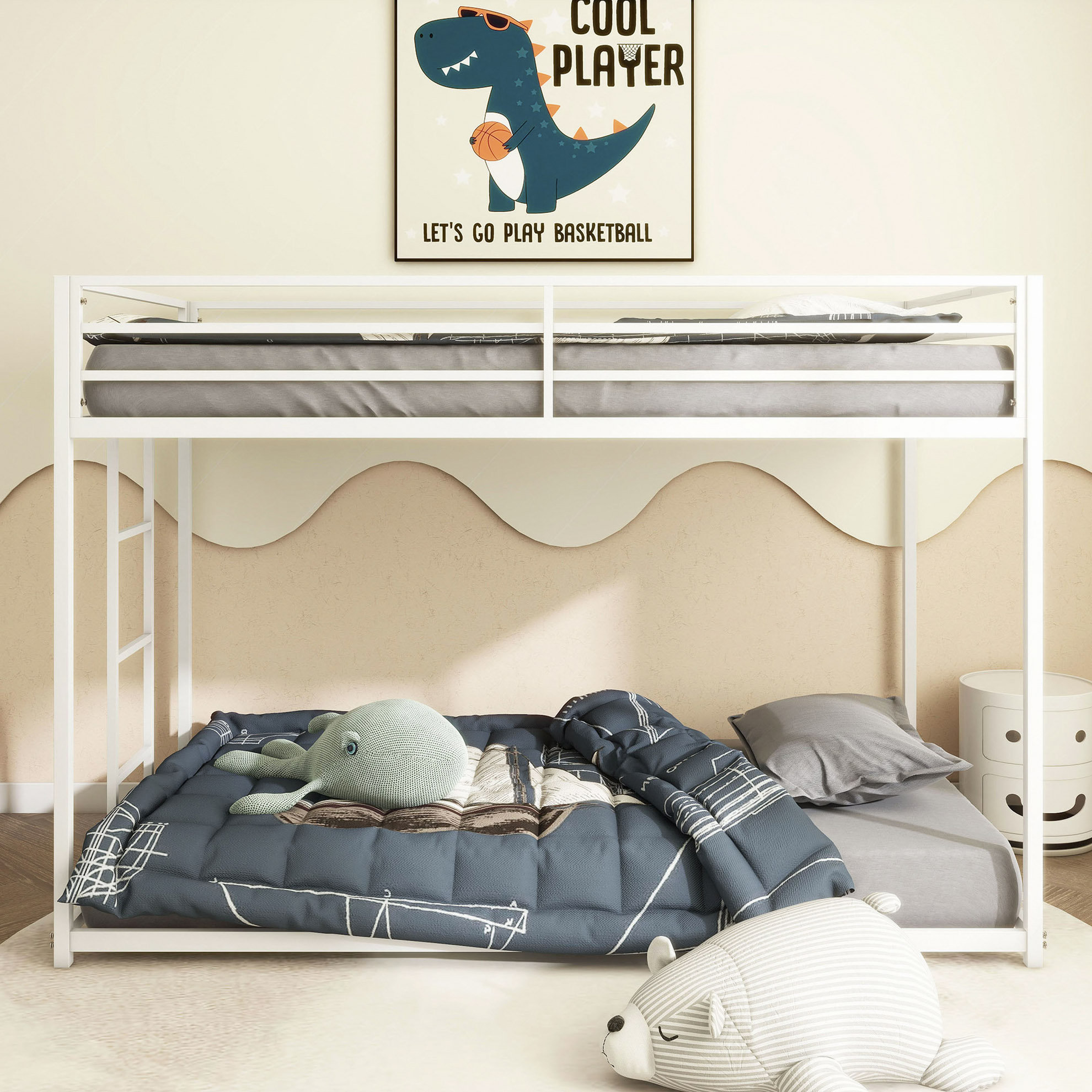 Ivy Bronx Bunk Bed Metal White, Low Profile And Easy Climbing With ...