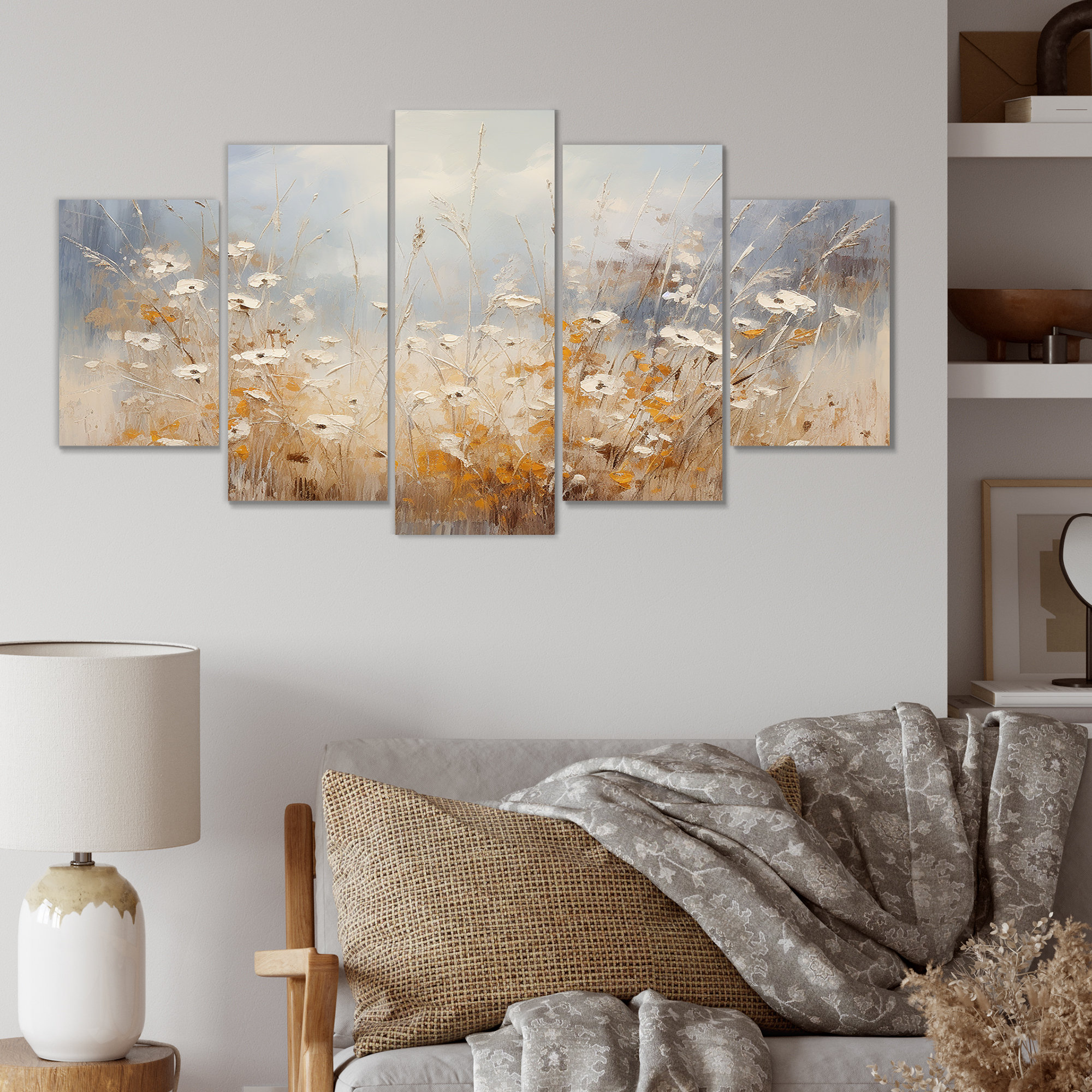 Lark Manor Beige And Grey Meadows Breeze - Meadow Multipanel Wall Art ...