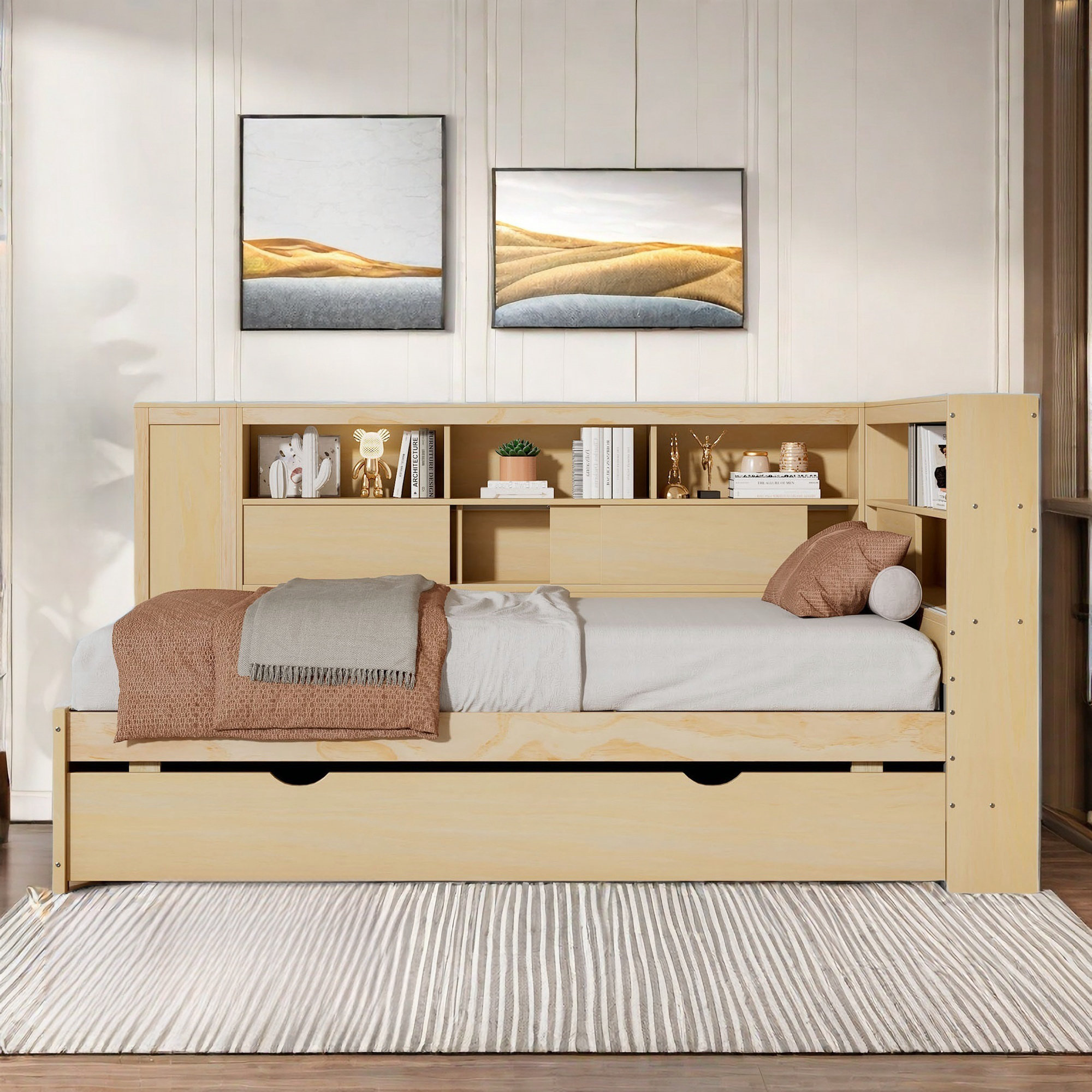 Red Barrel Studio® Daybed Wood Daybed With Storage Shelves, Charging ...