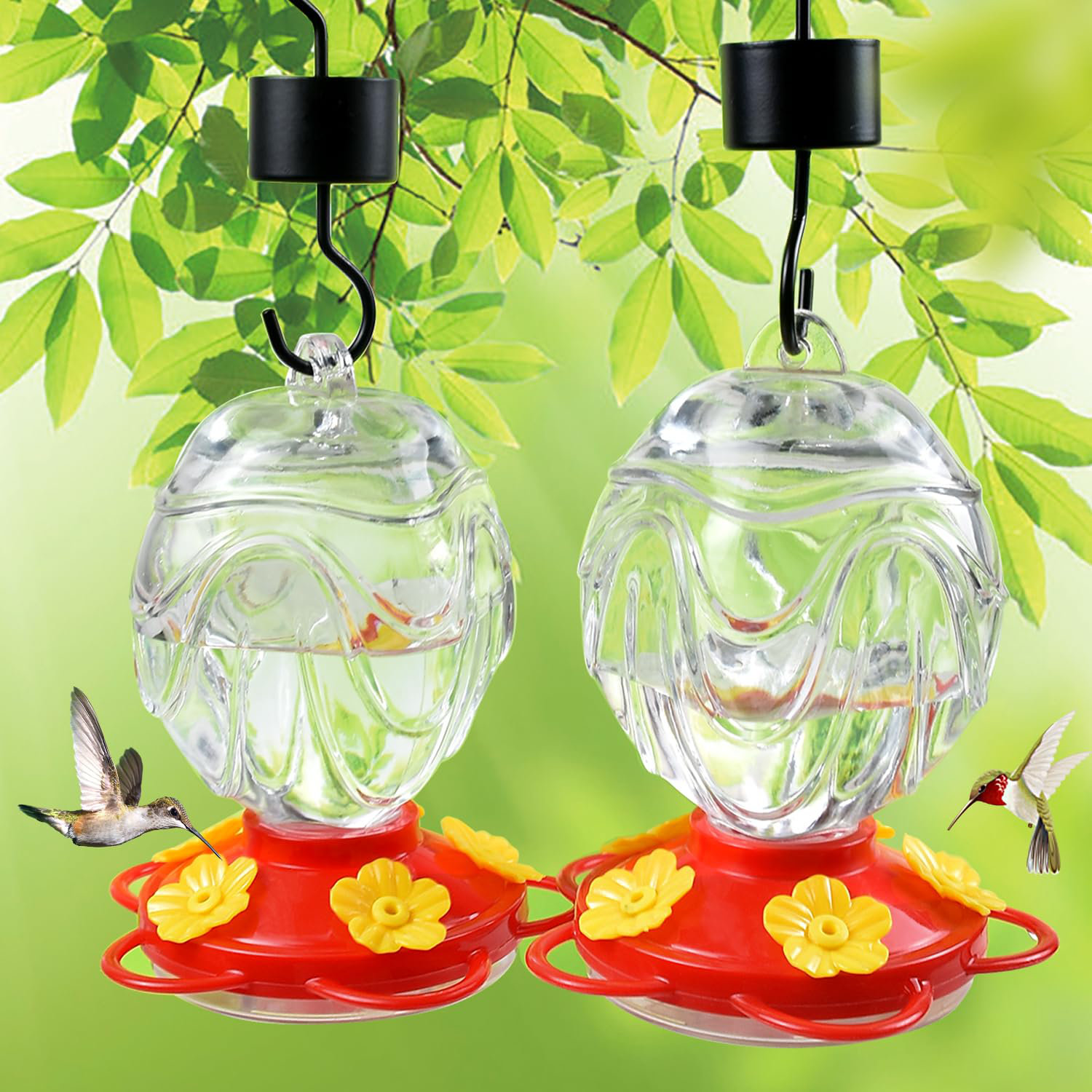 Lark Manor Attractive Glass Hummingbird Feeder With Red Base And Easy ...
