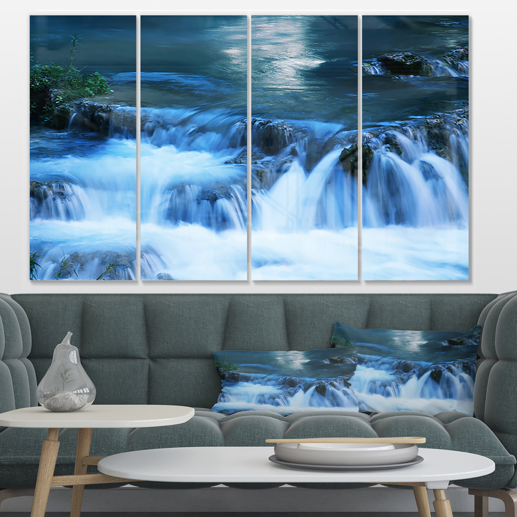 Design Art 'Beautiful Small Blue Waterfalls' 4 Piece Photographic Print ...